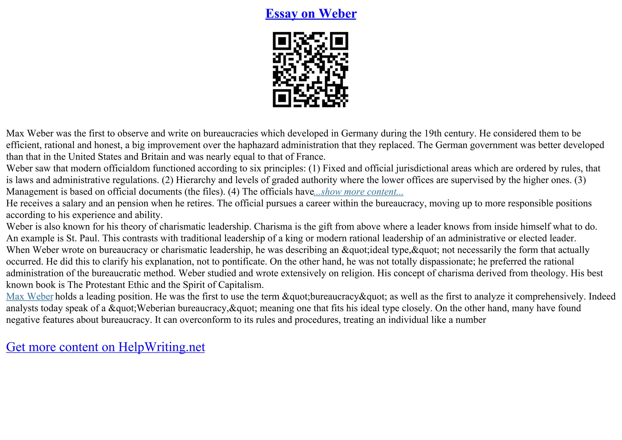 Max Weber Theory | PDF