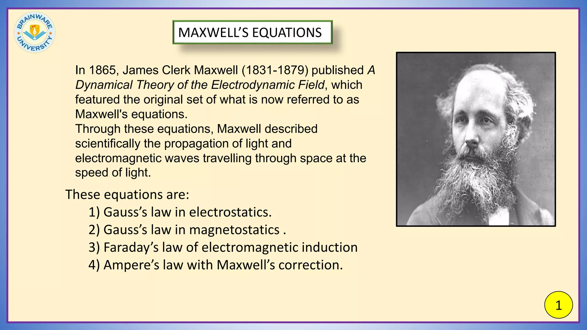 Maxwell's four equations in em theory | PPTX