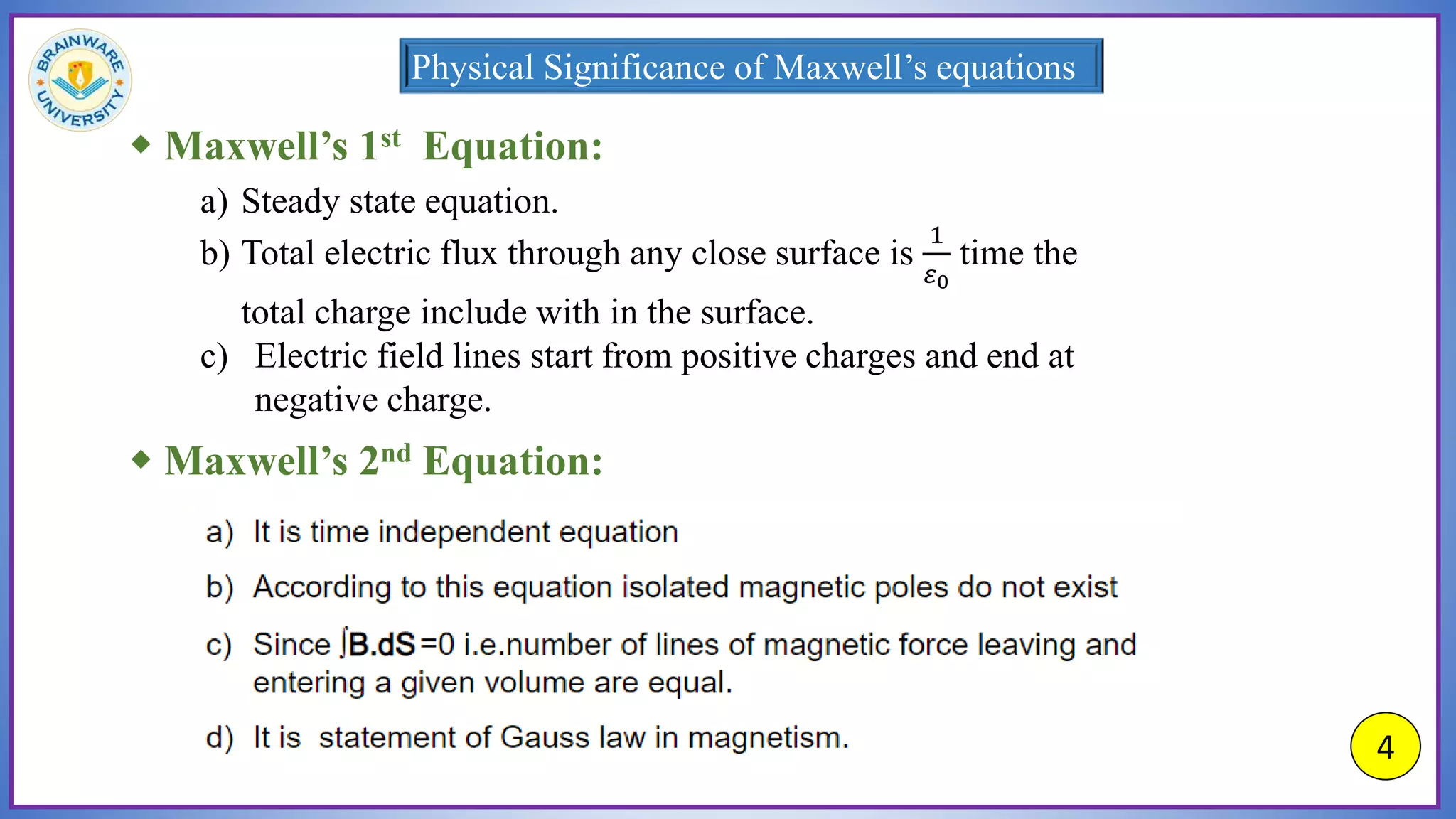 Maxwell's four equations in em theory | PPTX