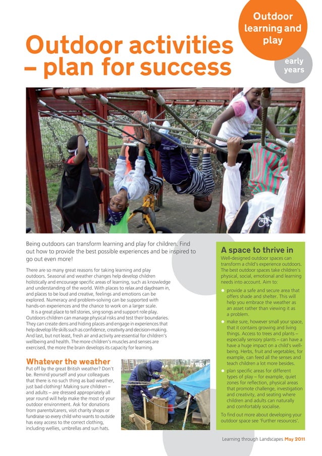 Outdoor Activities, Plan for Success: Early Years Outdoors Learning | PDF