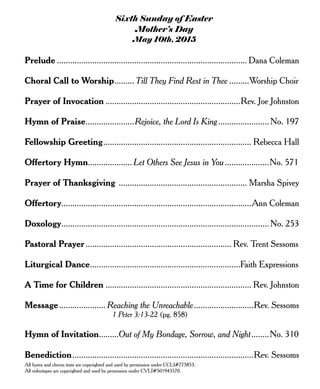 Order Of Worship Baptist Church