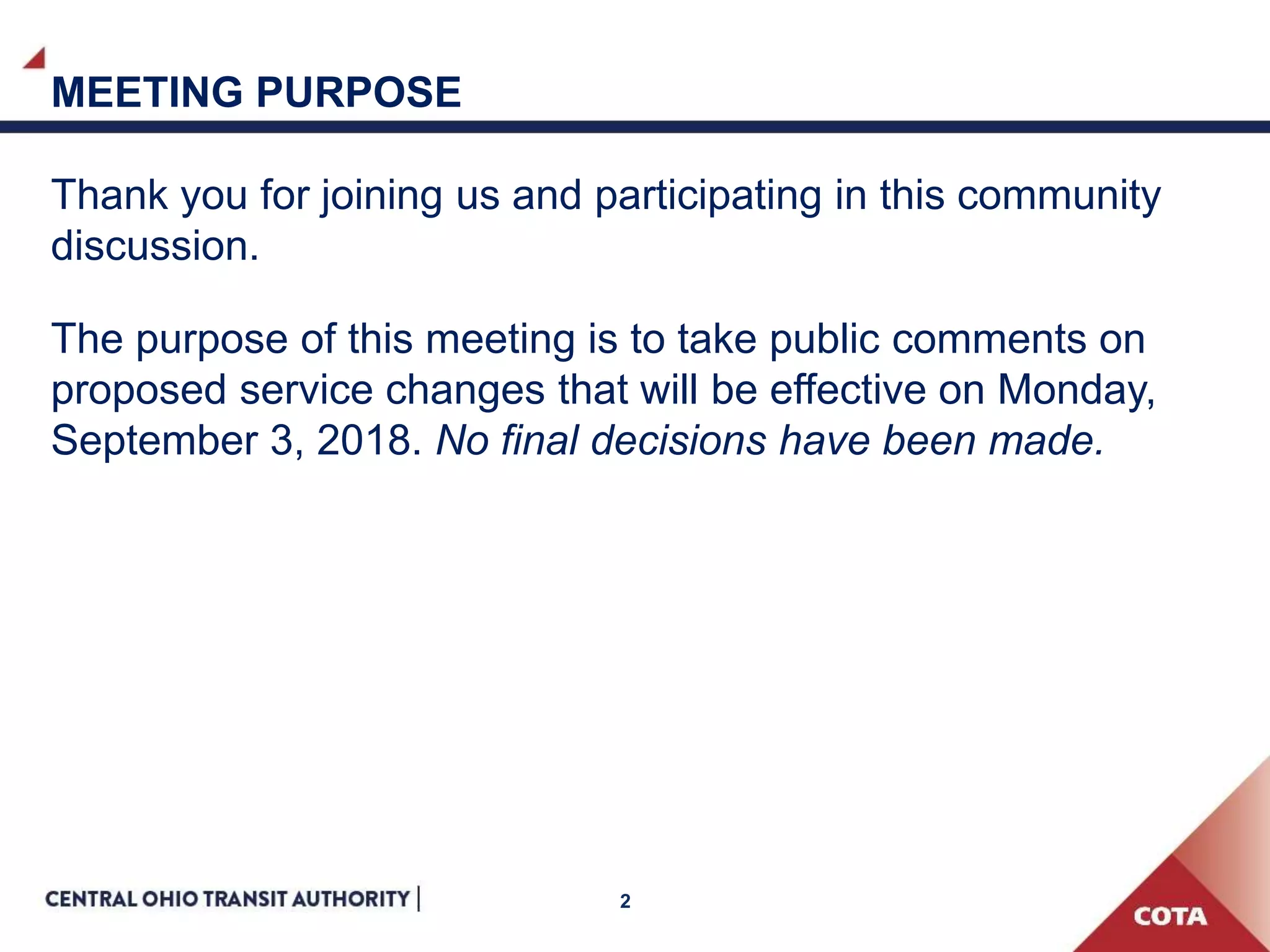 September Service Change Public Comment Meetings | PPT