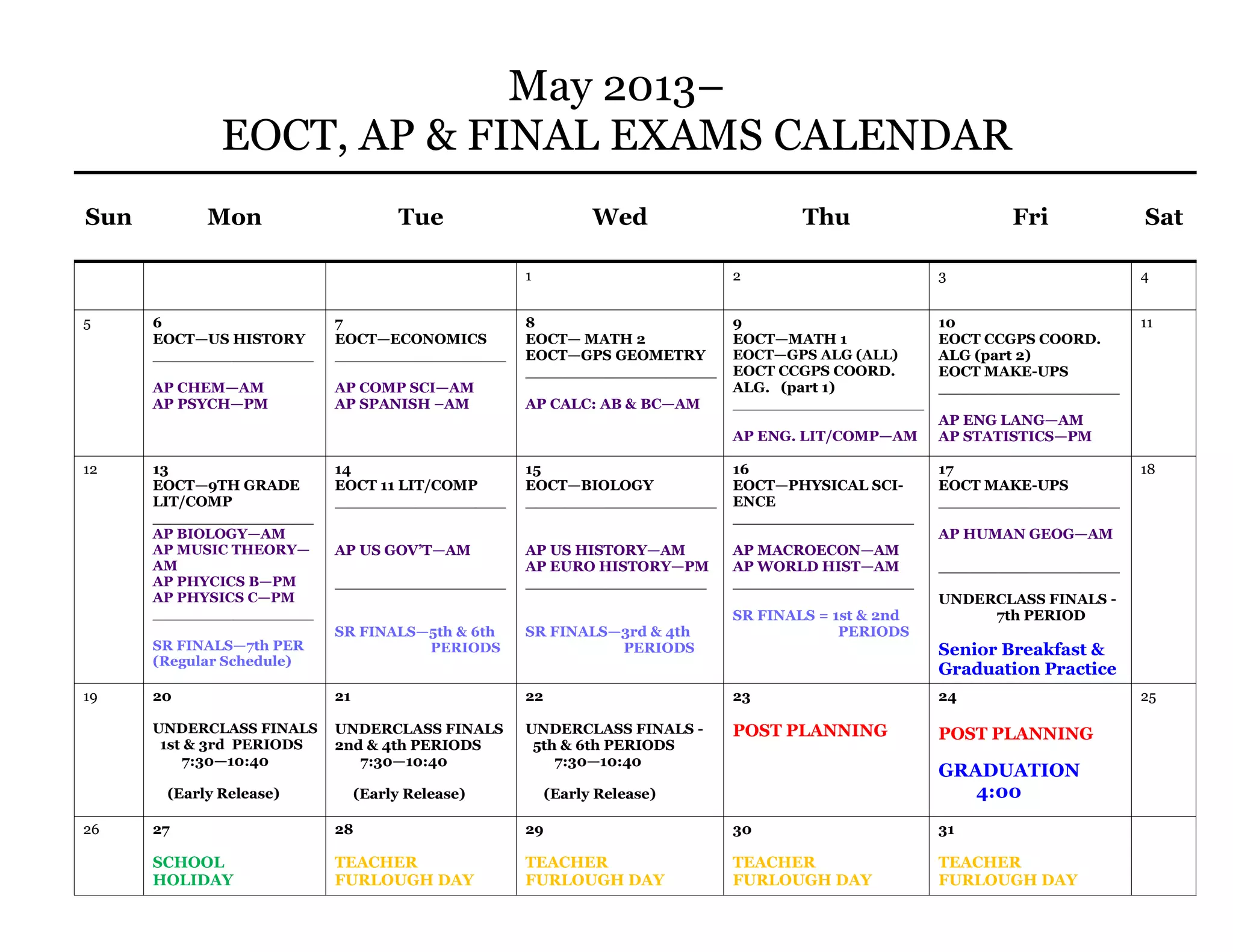 Testing Calendar - May 2013 | PDF