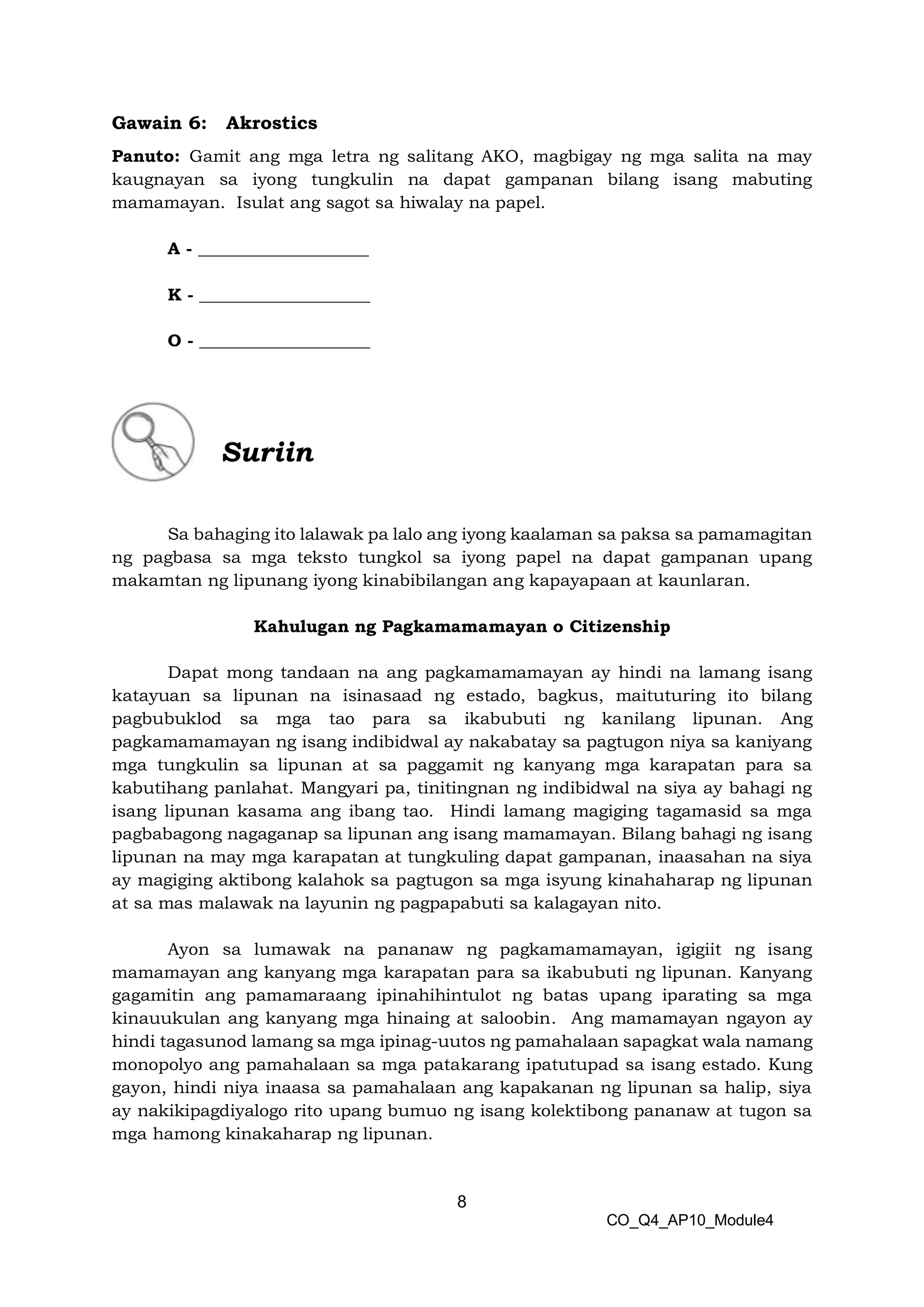 May 28 ap10 q4 mod4_papel ng mamamayan | PDF