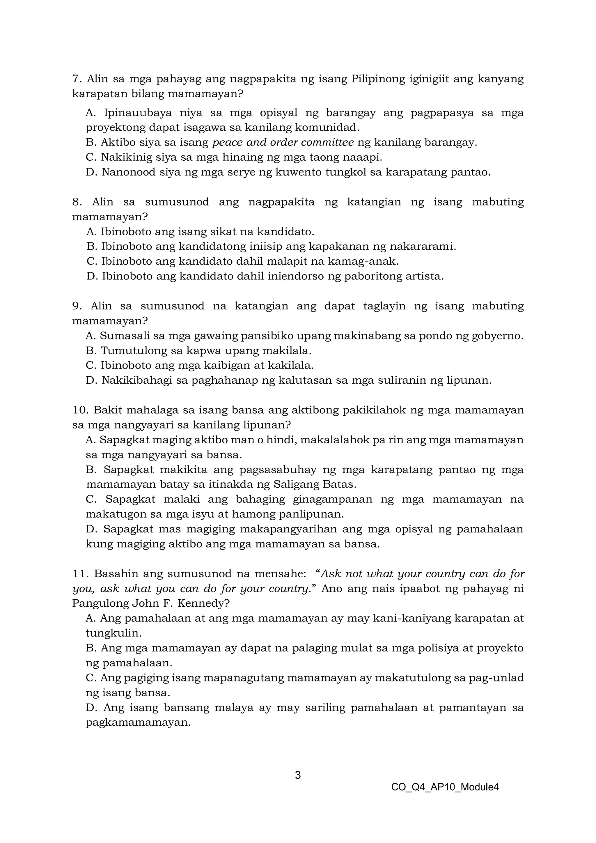 May 28 ap10 q4 mod4_papel ng mamamayan | PDF