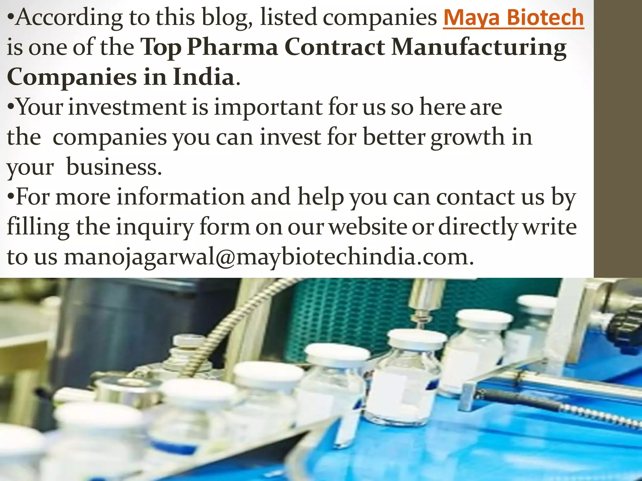 Pharma Contract Manufacturing Companies in India | PPTX | Biotech and Biomedical Industry ...