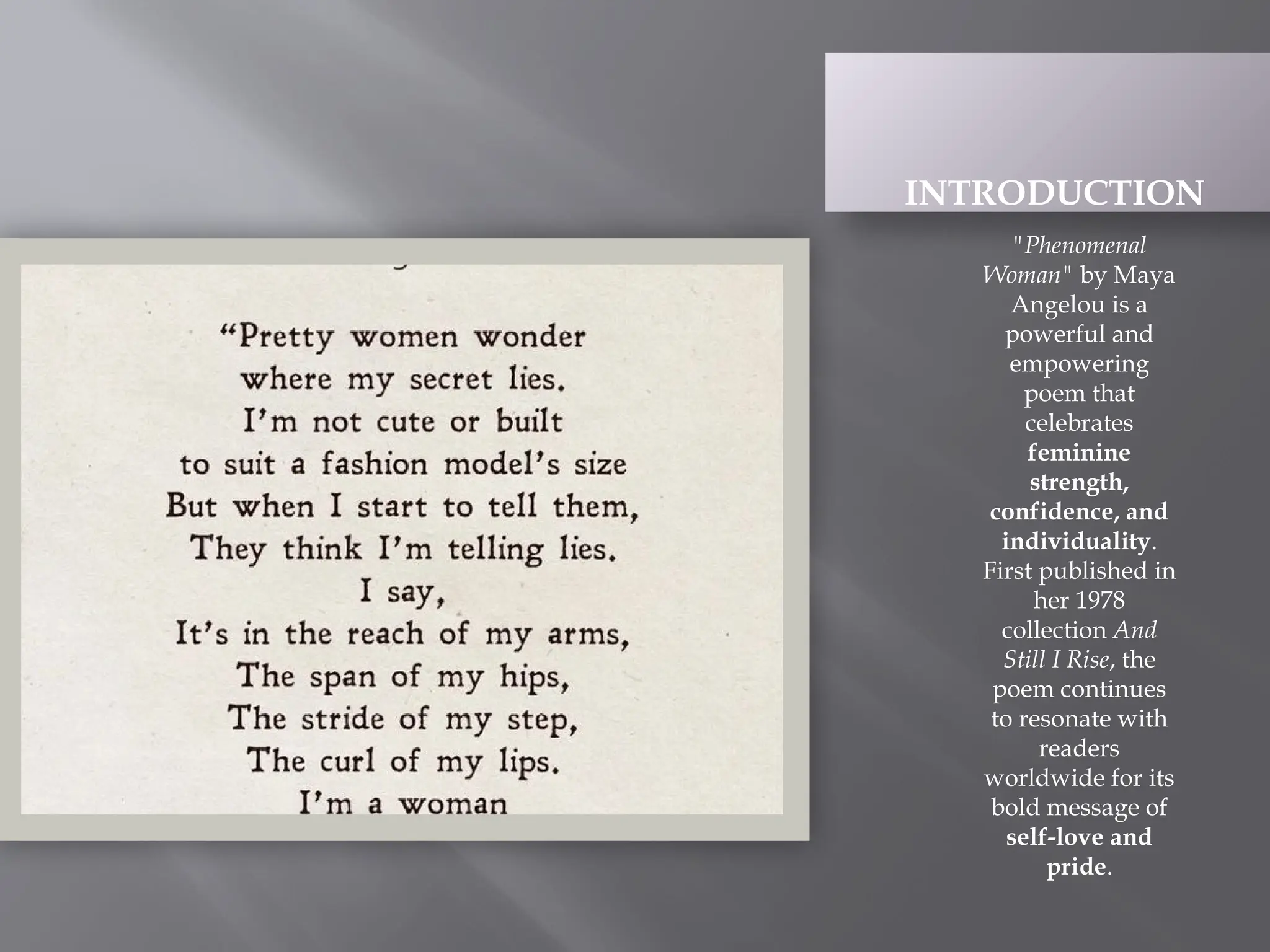 Maya Angelou's poem Phenomenal Woman critical analysis by marriam.pptx