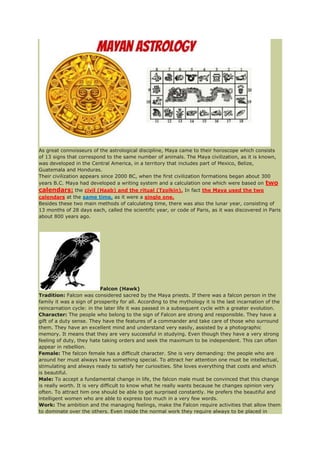 ~~ Mayan astrology ~~ ( its related very specific symbols & signs ...