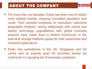 production process of Exide | PPT