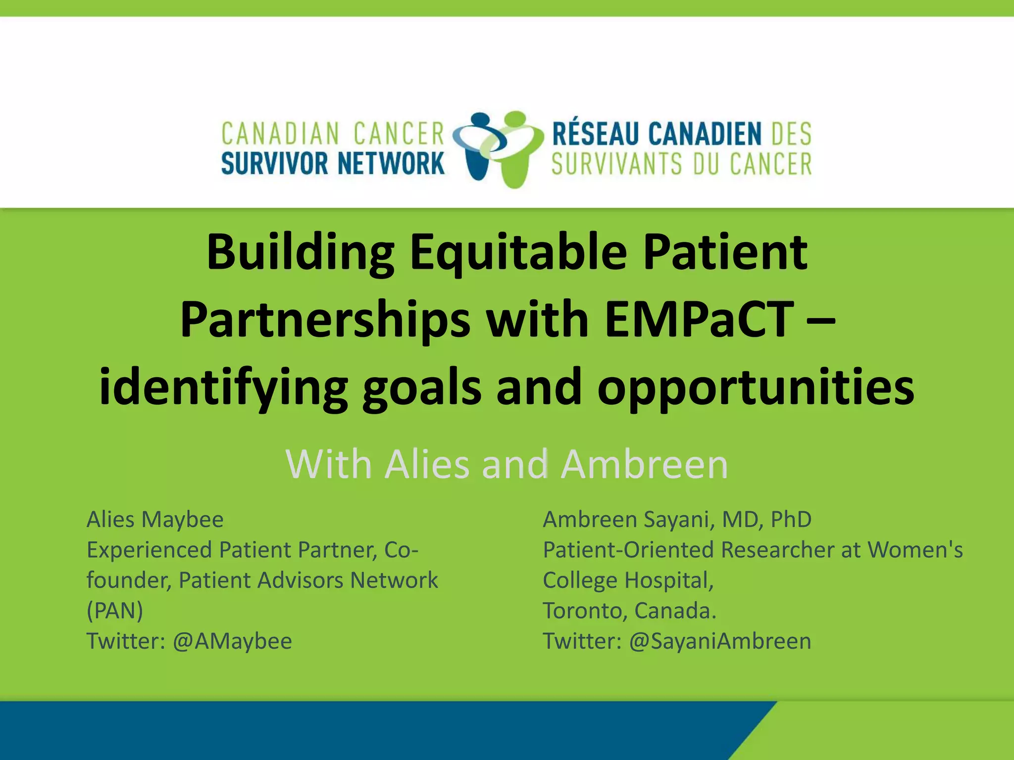 Building Equitable Patient Partnerships with EMPaCT – identifying goals ...