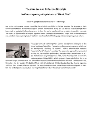 Mayer Restorative And Reflective Nostalgia | PDF