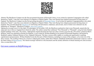 Mayflower Compact Research Paper | PDF