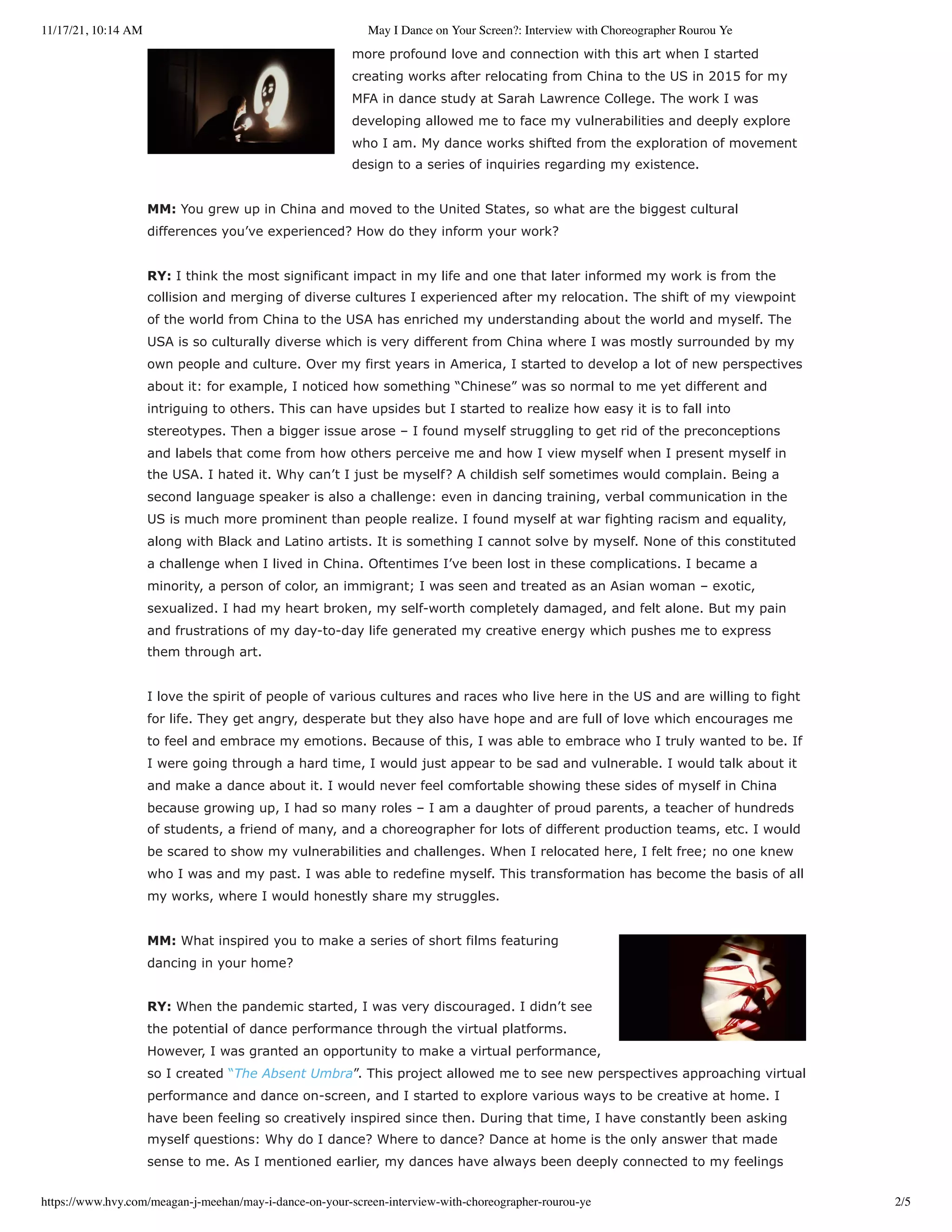 May i dance on your screen? interview with choreographer rourou ye | PDF | Video Production ...