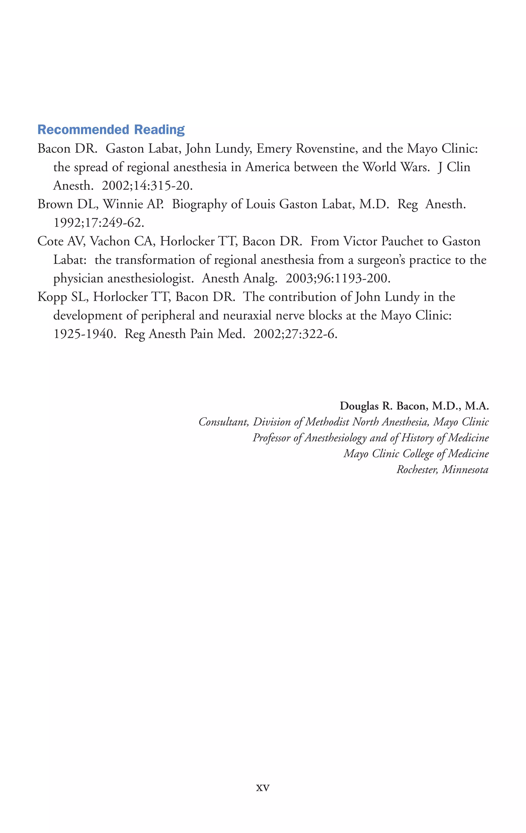 Mayo clinic analgesic pathway peripheral nerve blockade | PDF
