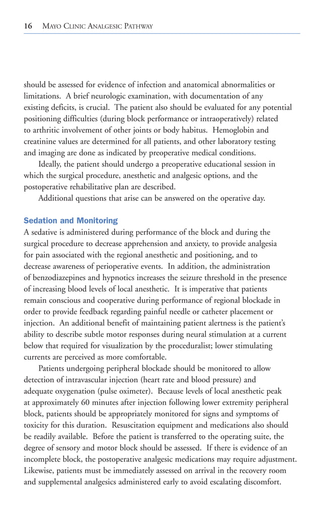 Mayo clinic analgesic pathway peripheral nerve blockade | PDF