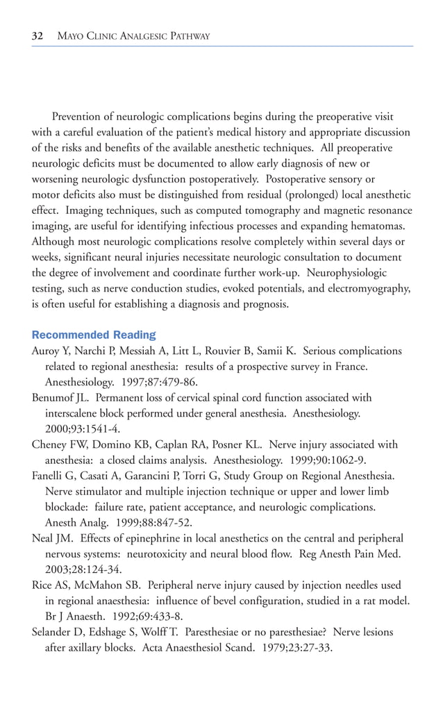 Mayo clinic analgesic pathway peripheral nerve blockade | PDF