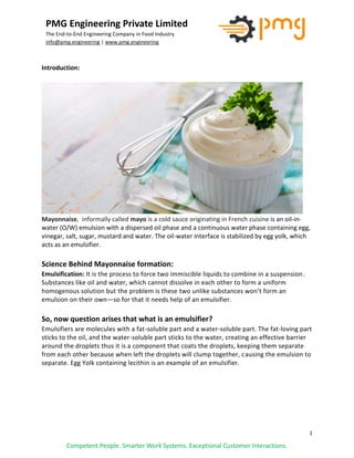 Mayonnaise Production- Science, Emulsifier, Ingredient, Quality and Processing, Processing | PDF