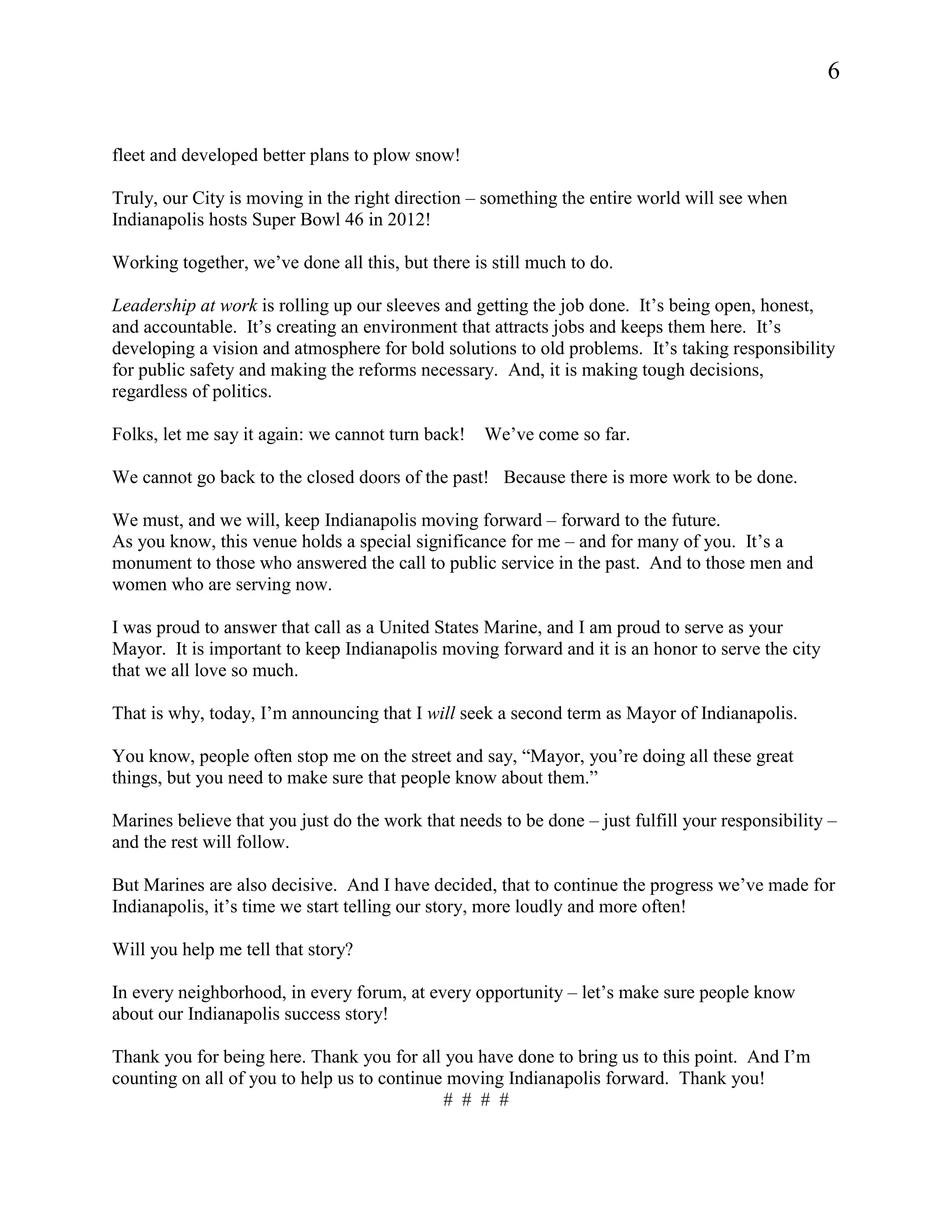 Mayor ballard re election announcement speech | PDF