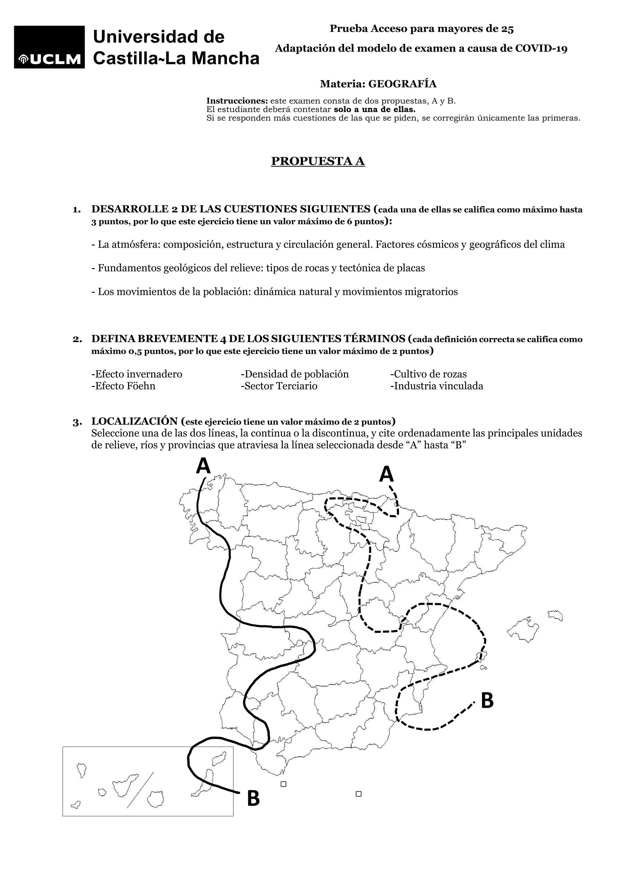 Examen Geografía Mayores 25 años 2022. UCLM. | PDF