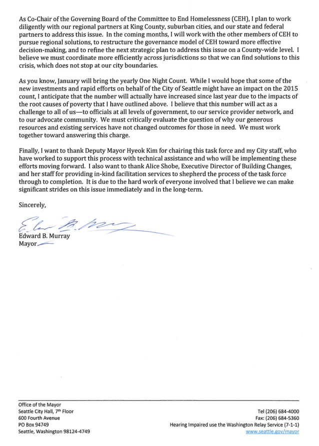 Mayor Murray letter to members of homelessness task force 12 19-14 | PDF