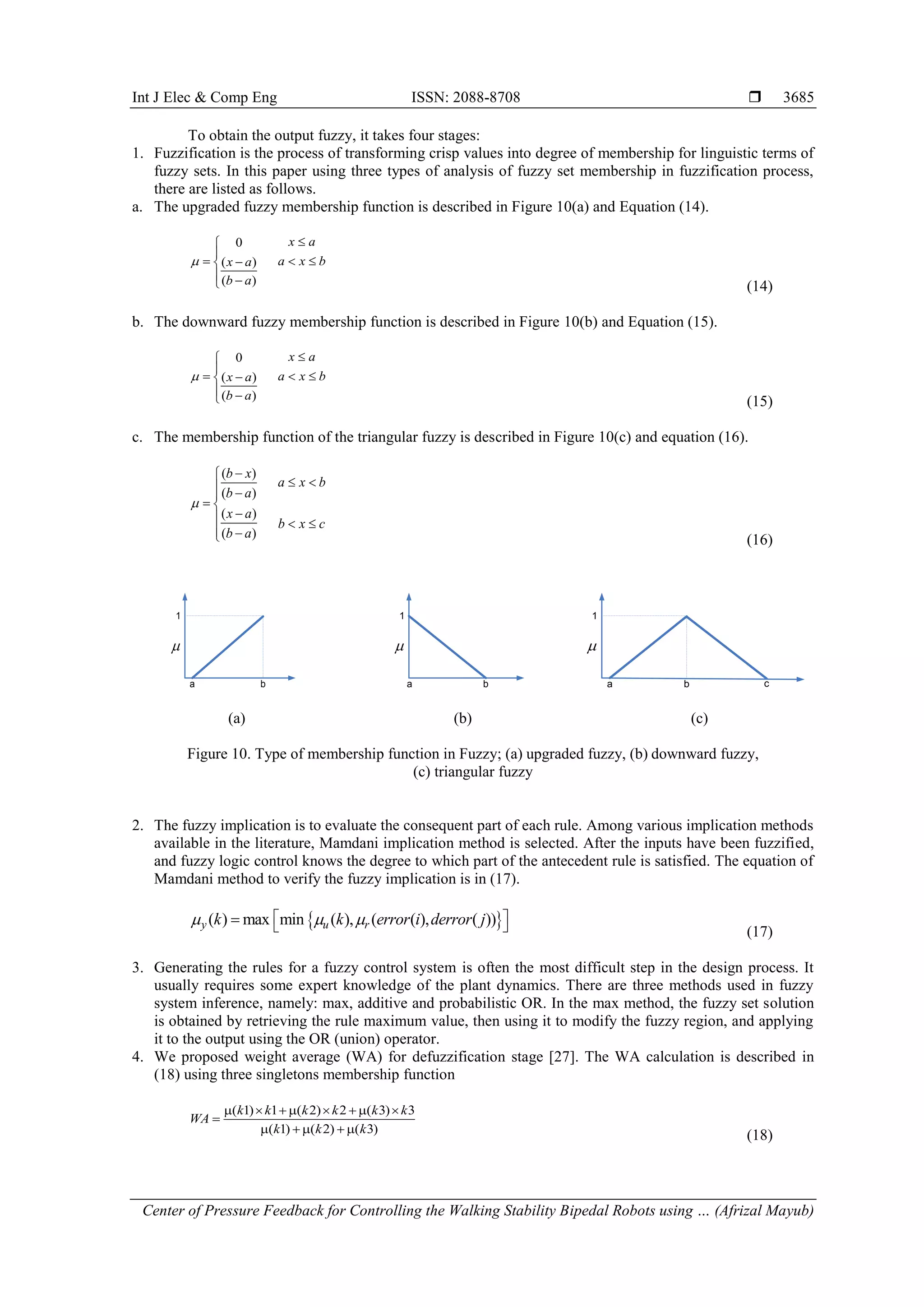 Center of Pressure Feedback for Controlling the Walking Stability Bipedal Robots using Fuzzy ...