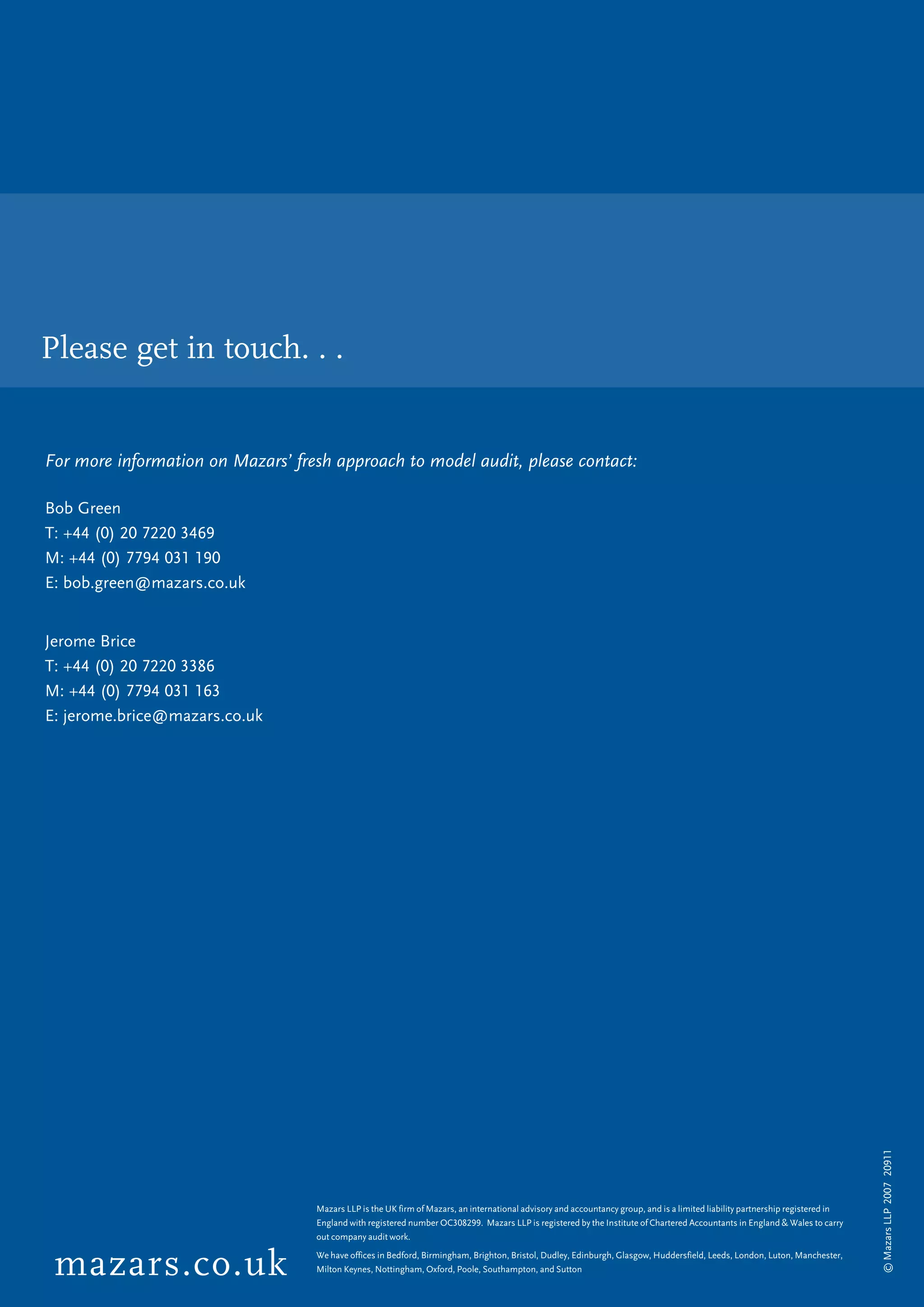 Mazars Model Audit Methodology | PDF