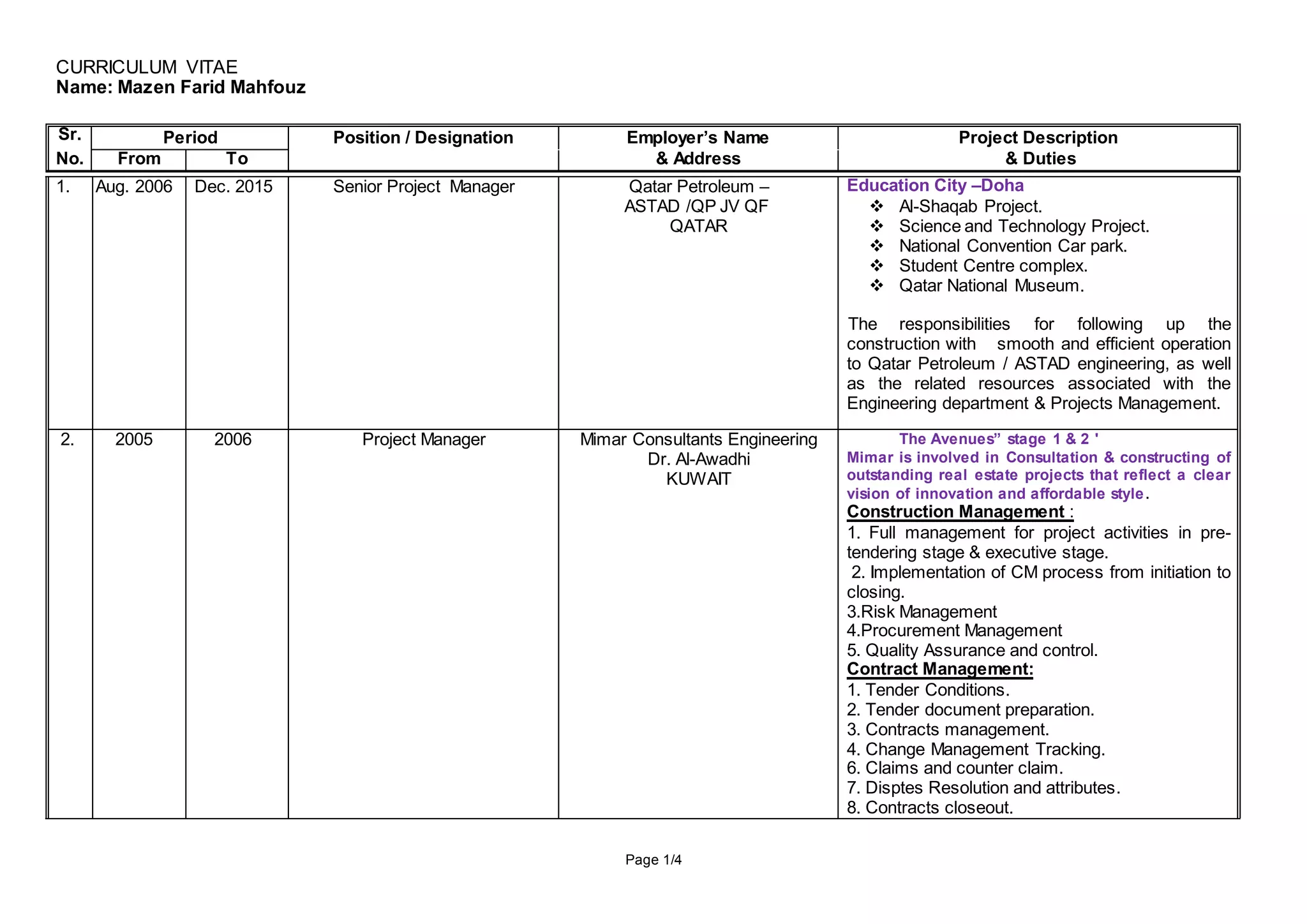 Mazen cv 2011.doc mazen mahfouz for working outside (1) | DOCX | Civil Engineering Industry ...