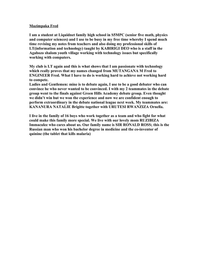 Mazimpaka fred | DOC | Education