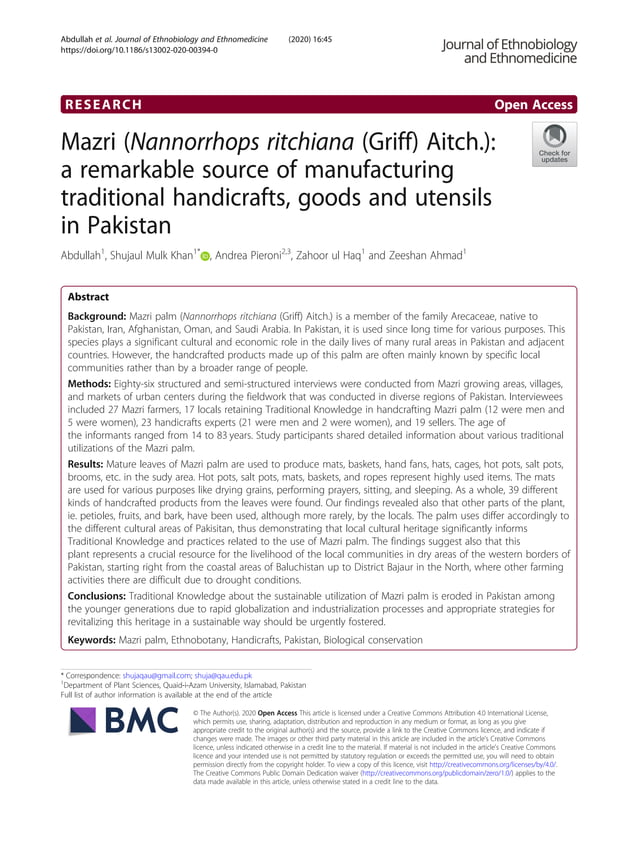 Mazri (nannorrhops ritchiana (griff) aitch.) a remarkable source of ...