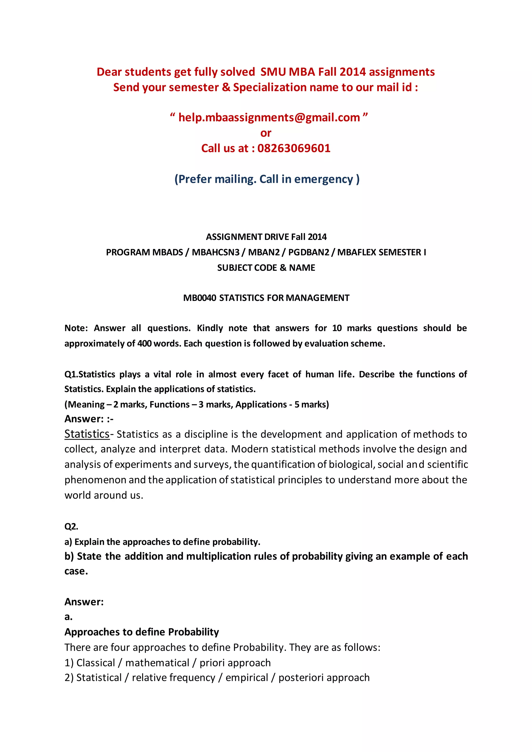 Mb0040 statistics for management | PDF