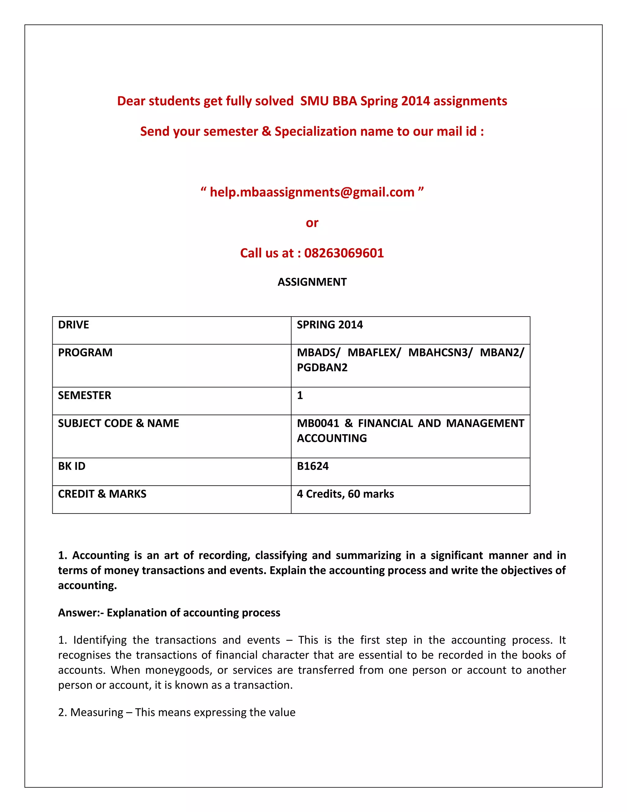 Mb0041 financial and management accounting | DOCX