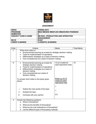 SMU MBA SEM 2 SPRING 2015 SOLVED ASSIGNMENTS | PDF