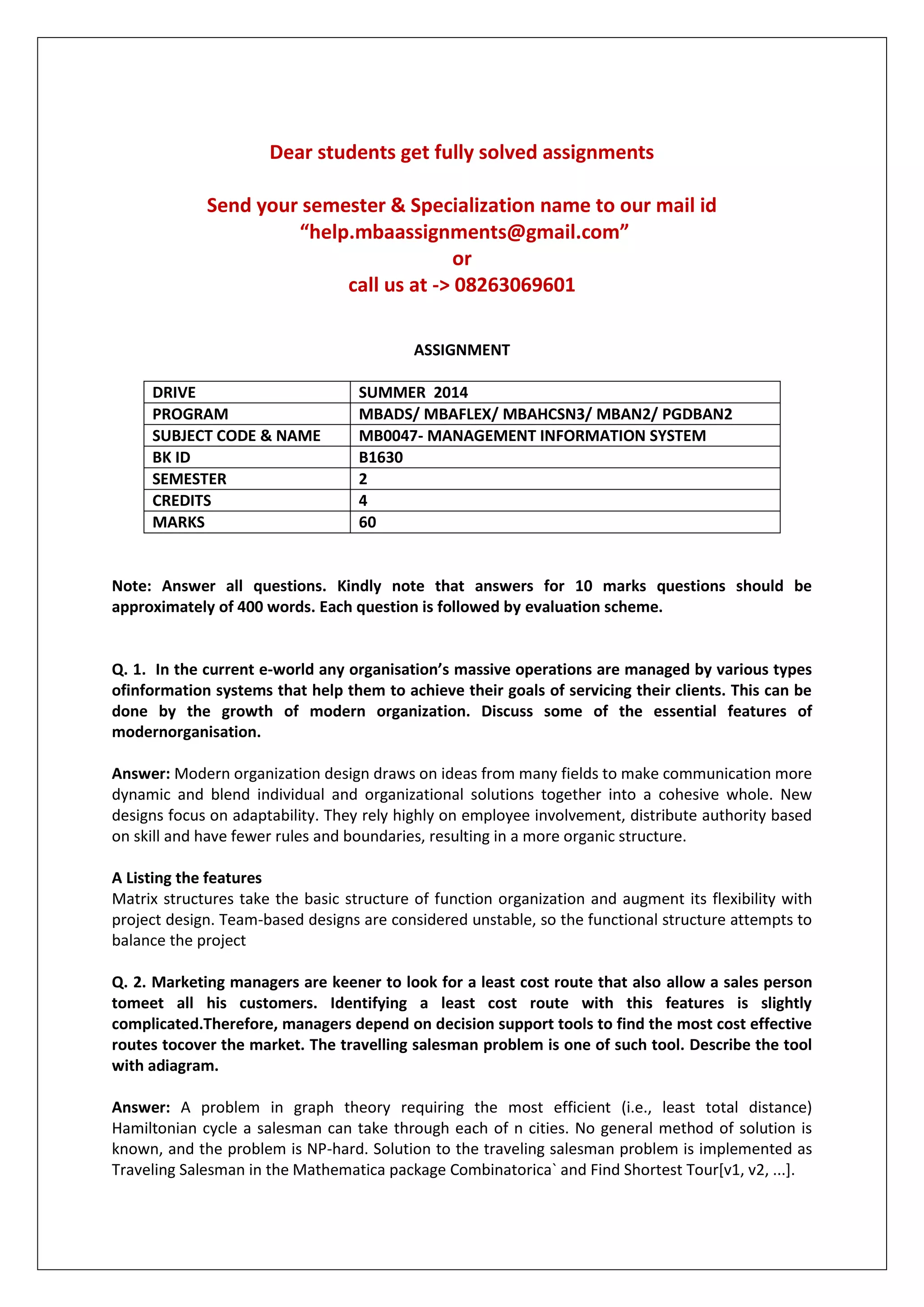 Mb0047 management information system | PDF