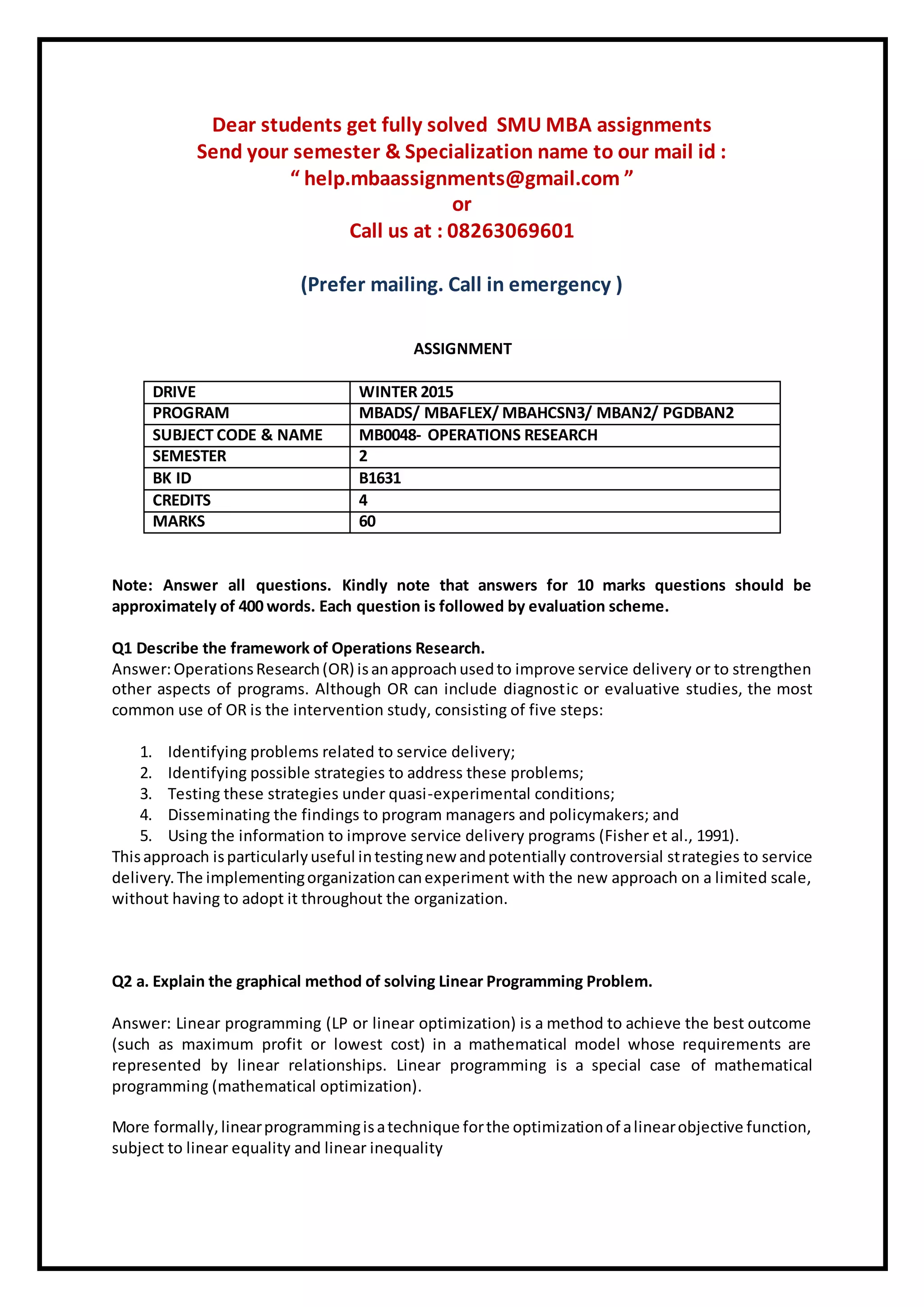 Mb0048 operations research | PDF
