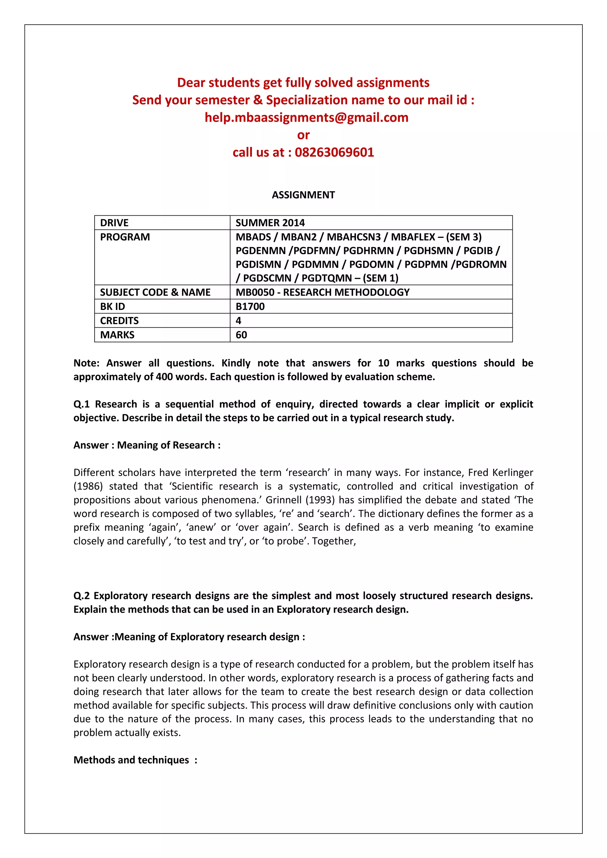 Mb0050 research methodology | DOCX