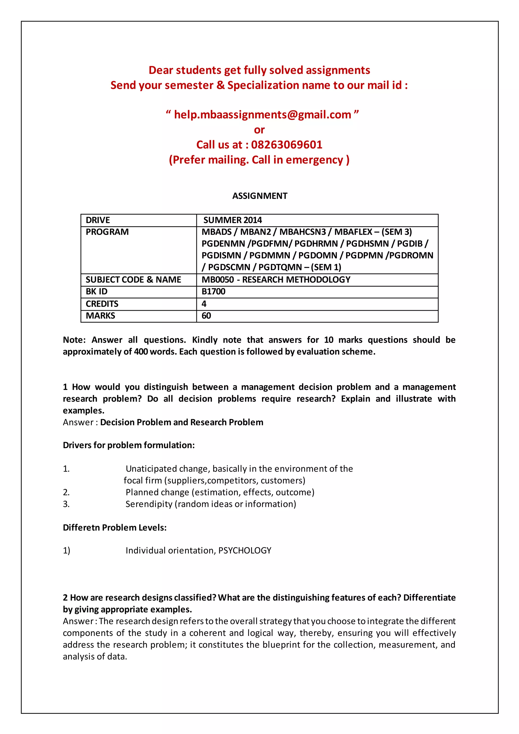 Mb0050 research methodology | DOCX