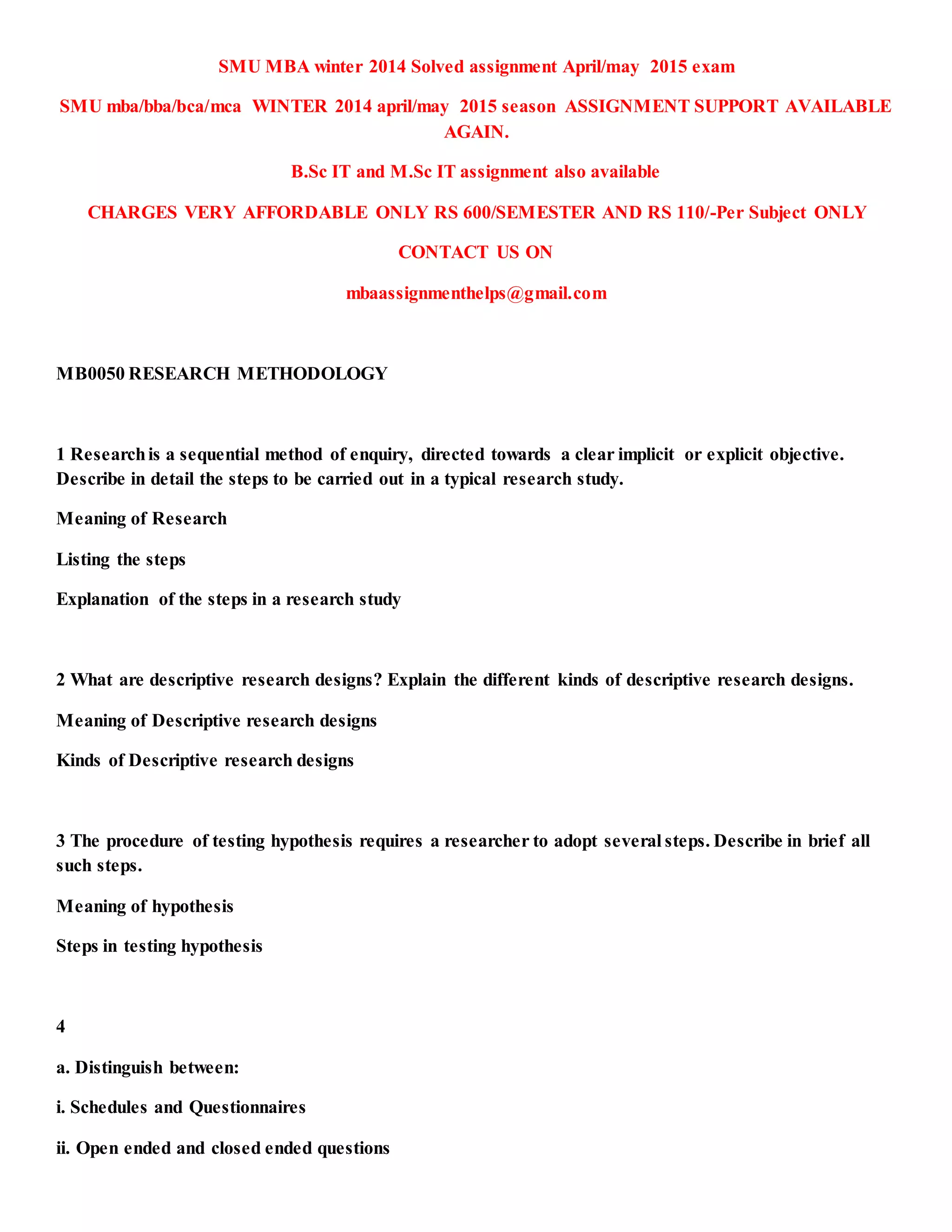 Mb0050 research methodology winter 2014 | PDF