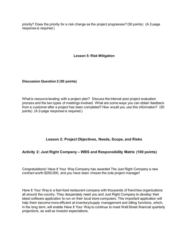 Mb670 project management complete course | DOCX