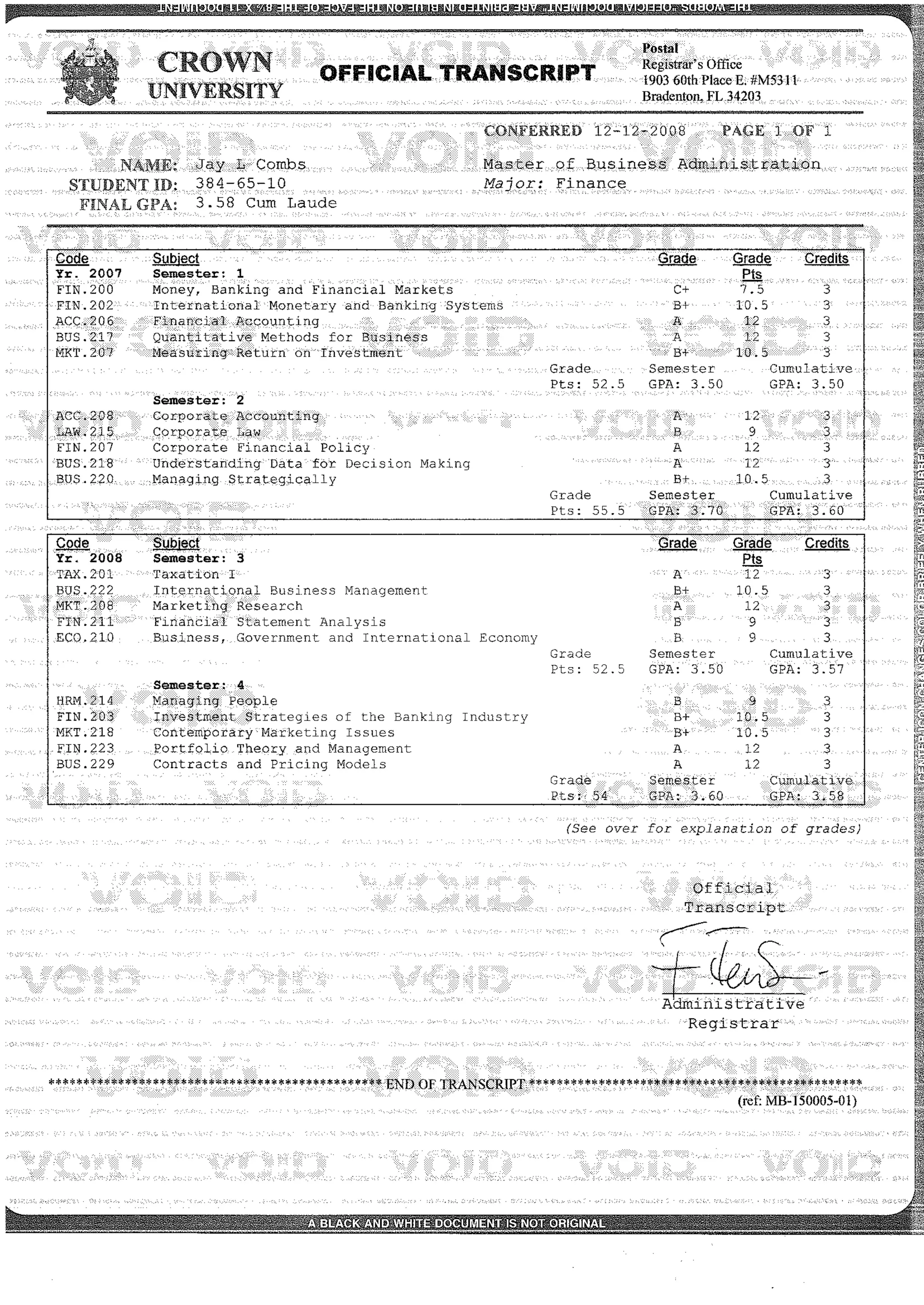 Crown MBA transcript | PDF