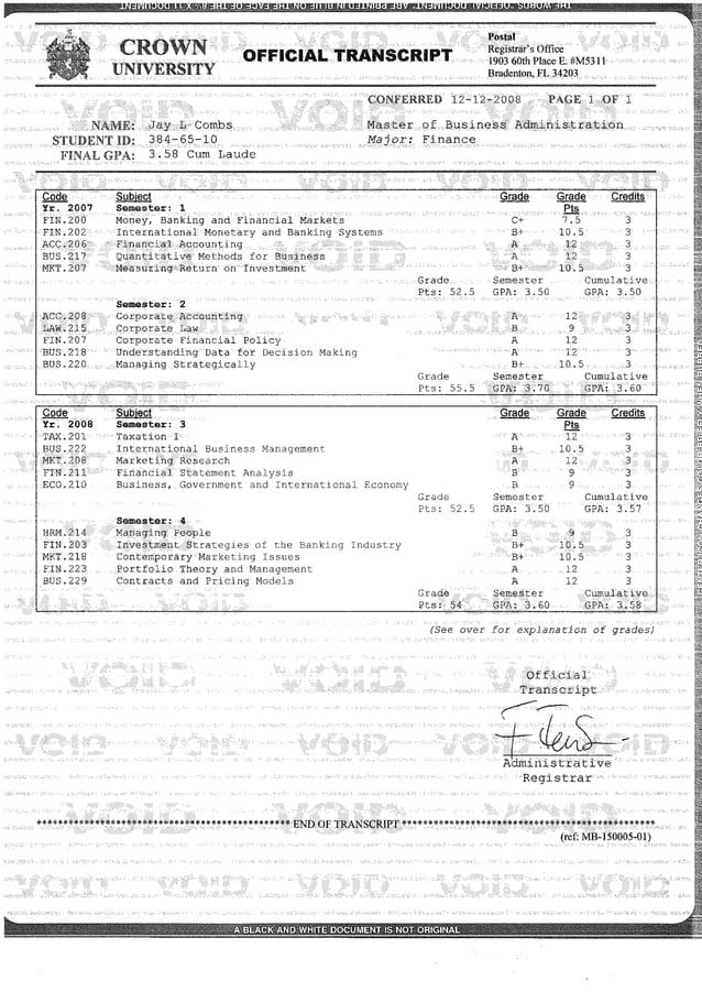 Crown MBA transcript | PDF