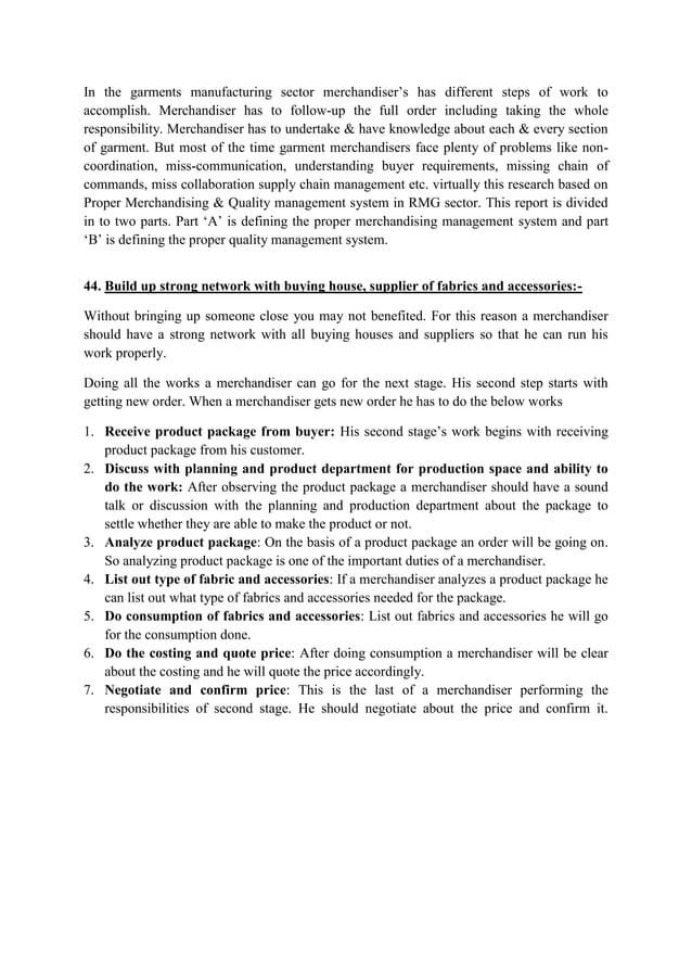 Proper Merchandising & Quality Management System in RMG Sector. | PDF