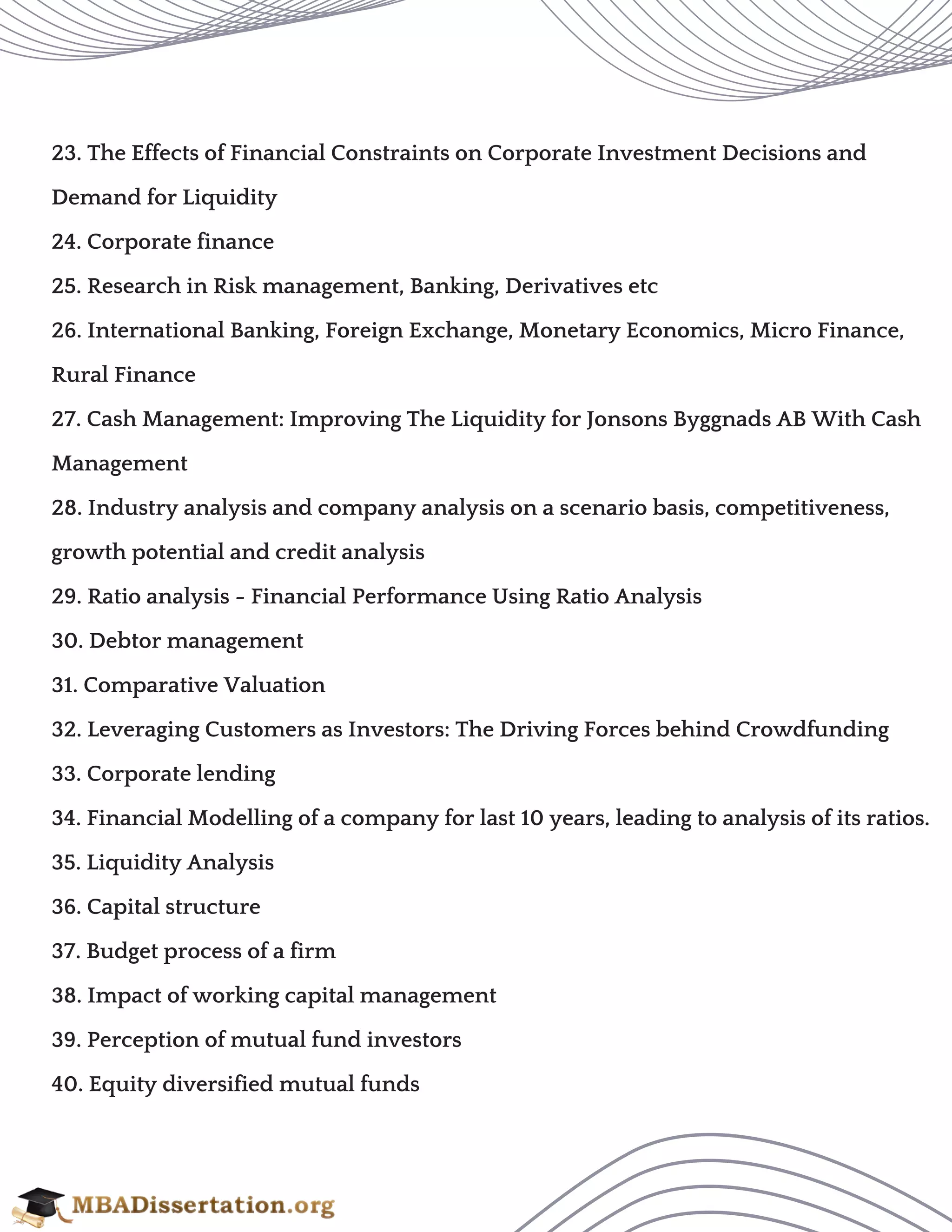 MBA Finance Project Topics | PDF