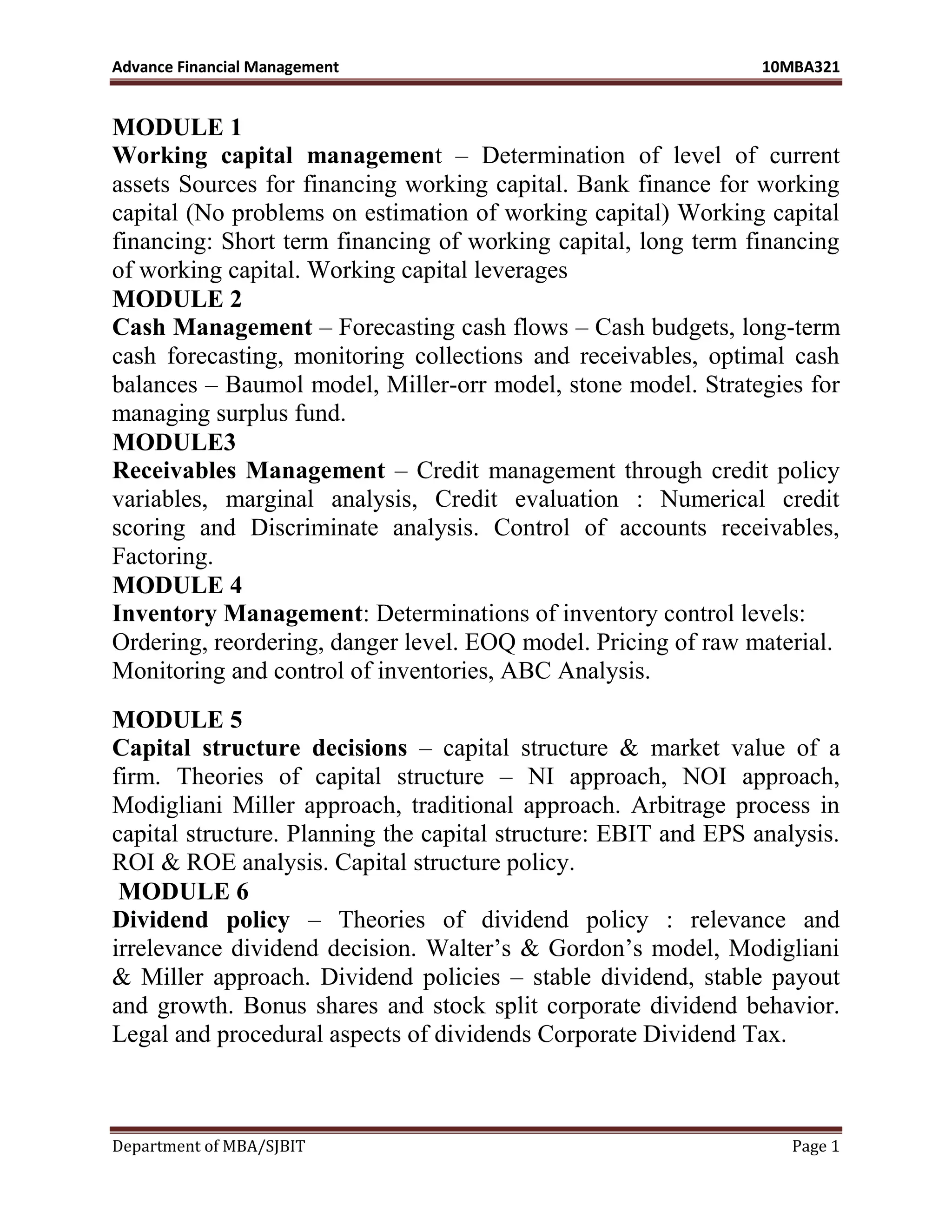 Mba iii-advanced financial management [10 mbafm321]-notes | PDF
