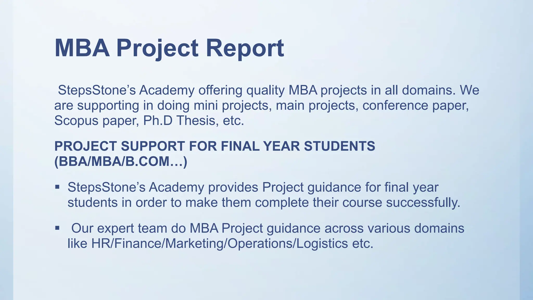 StepsStone's Academy- MBA -project-report | PPTX