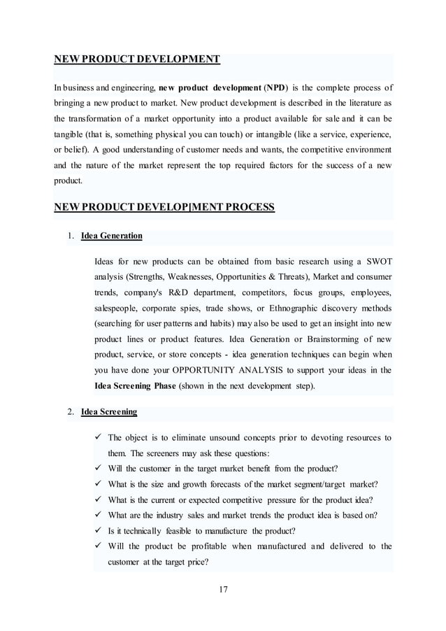 Project on New Product Development & its promotion | DOCX | Business ...