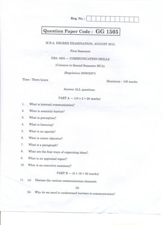 MBA Question Papers | PDF