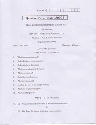 MBA Question Papers | PDF