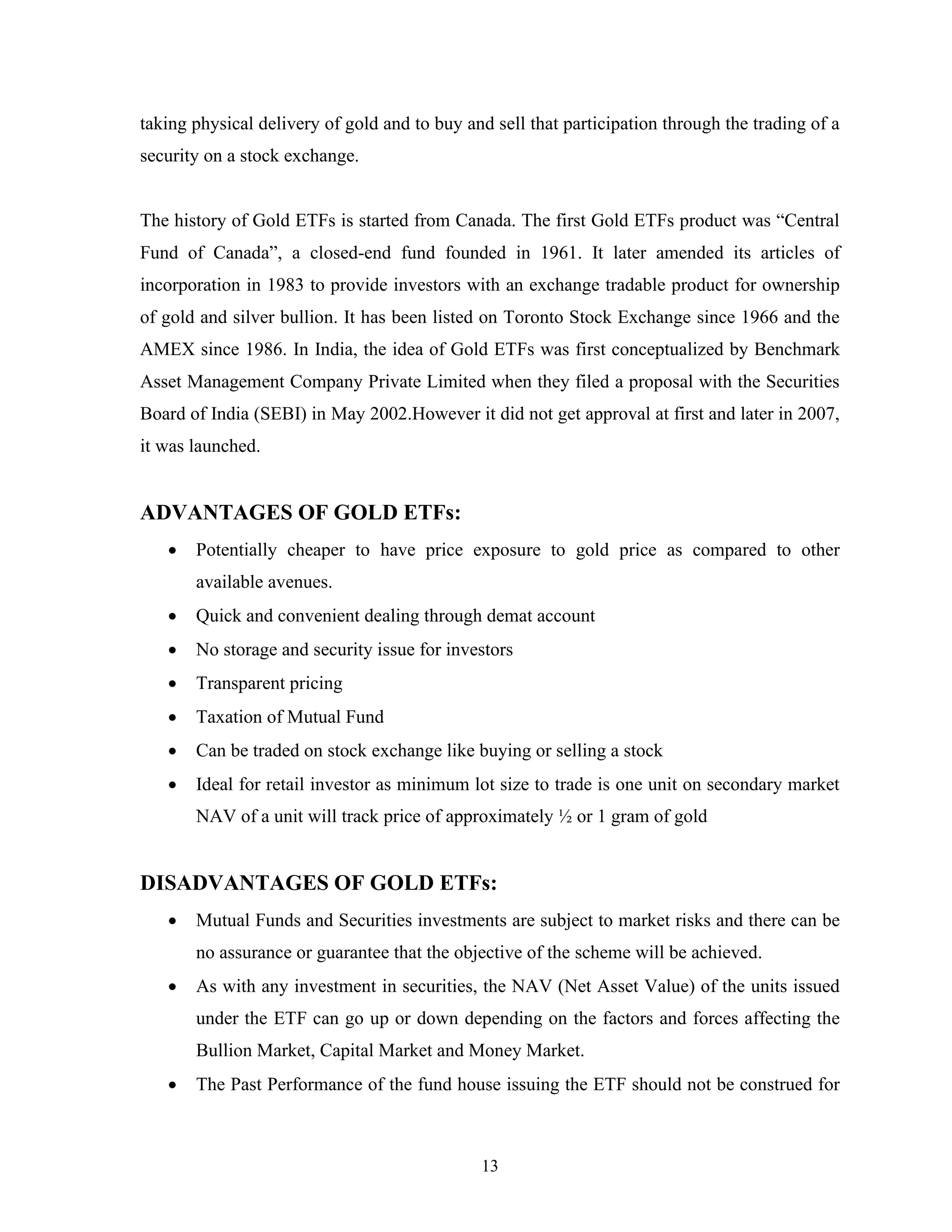 Returns of Physical Gold and Gold ETF's | PDF