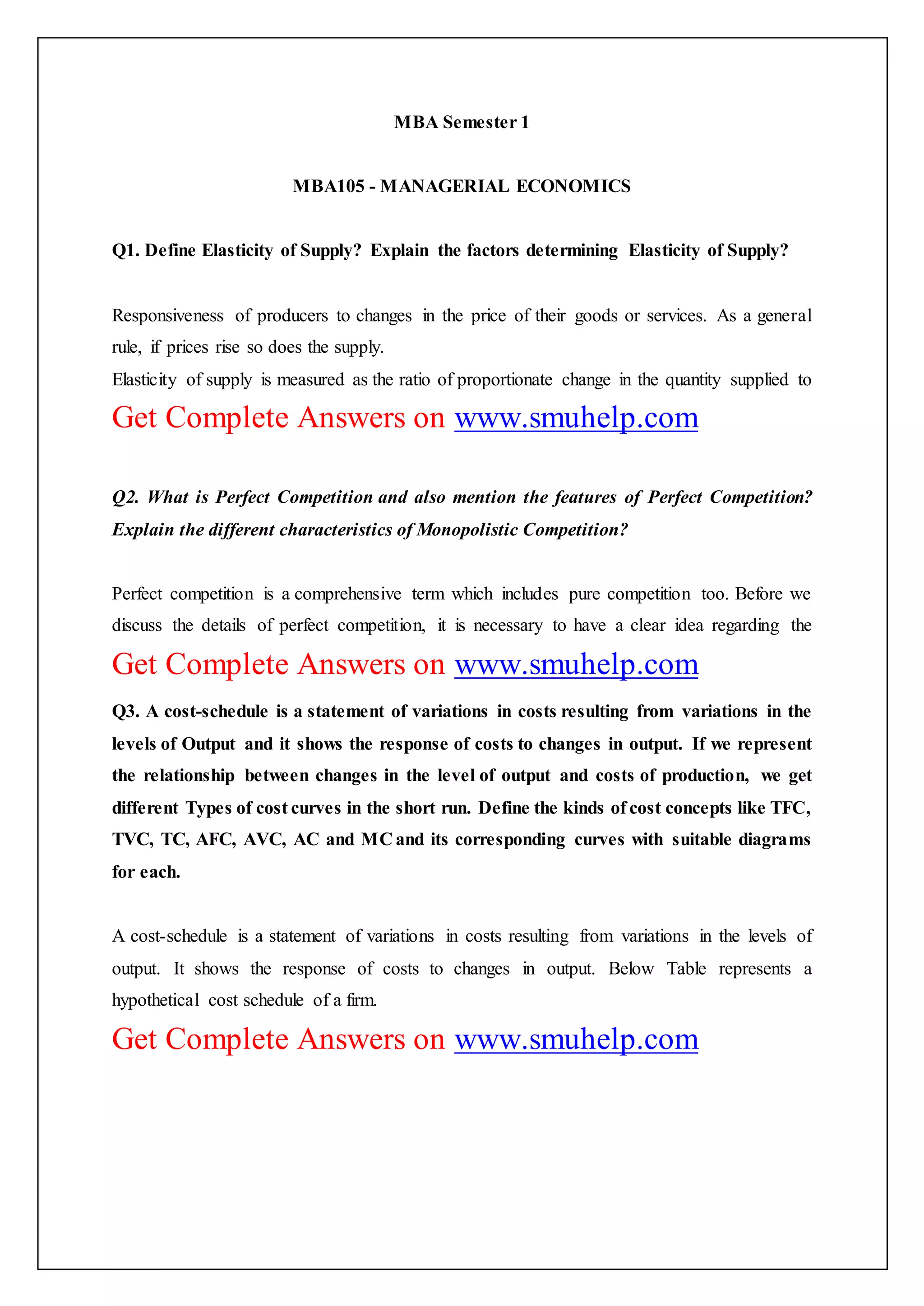 Mba105 managerial economics | PDF