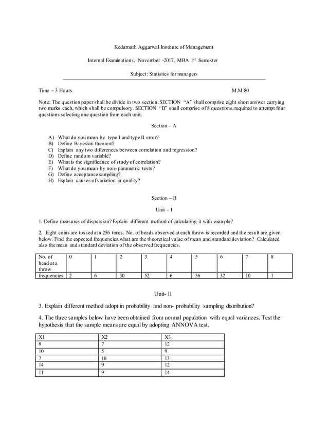 Statistics for managers | DOCX